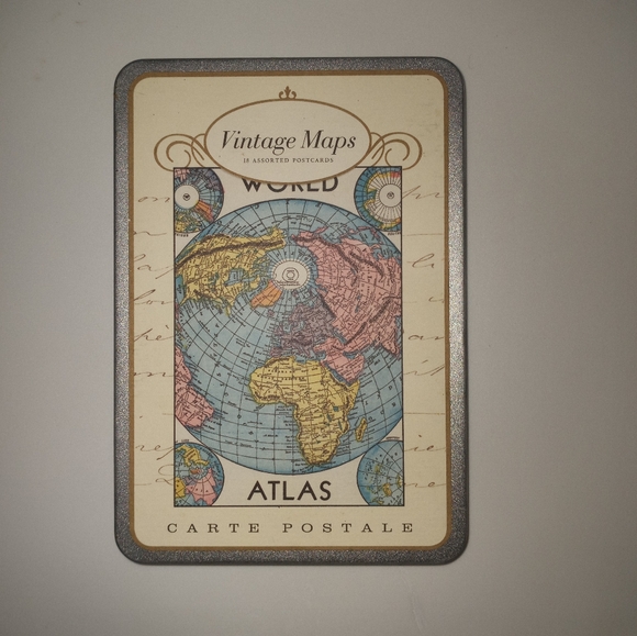 Cavallini | Office | Vintage Maps World Atlas Postcards With Tin Box ...